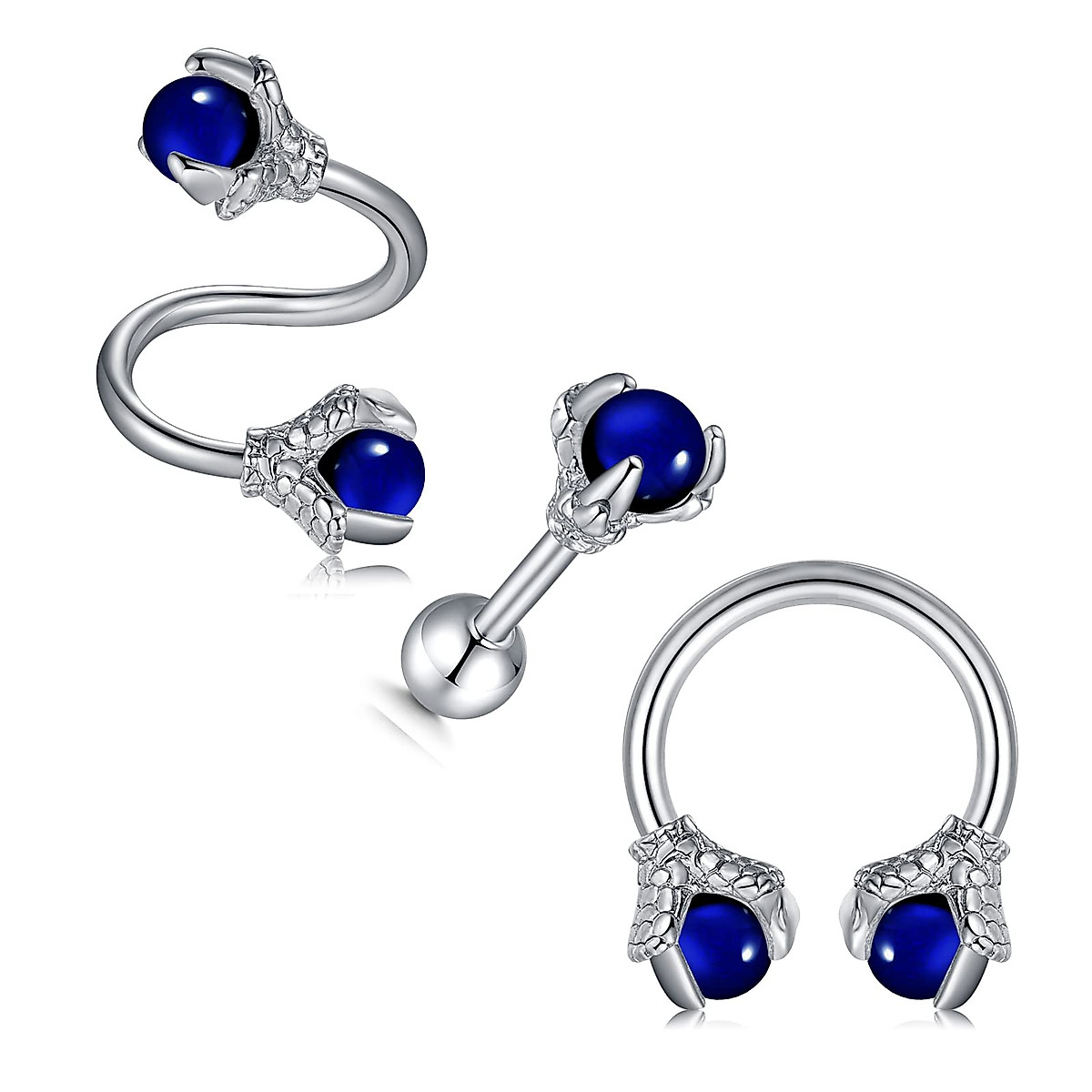 JFORYOU Dragon Claw with Synthetic Gemstone Helix Cartilage Tragus Daith Forward Helix Earrings Piercing Jewelry for Women and Men Blue Crystal