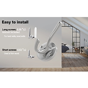 TOFIIGREM Brushed Nickel Wall Hooks Towel Hooks, 2 Pack Coat Robe Hook Heavy Duty Bathroom Double Hook Wall Mounted, Hand Towel Hooks for Closet Entryway Cubicle Kitchen