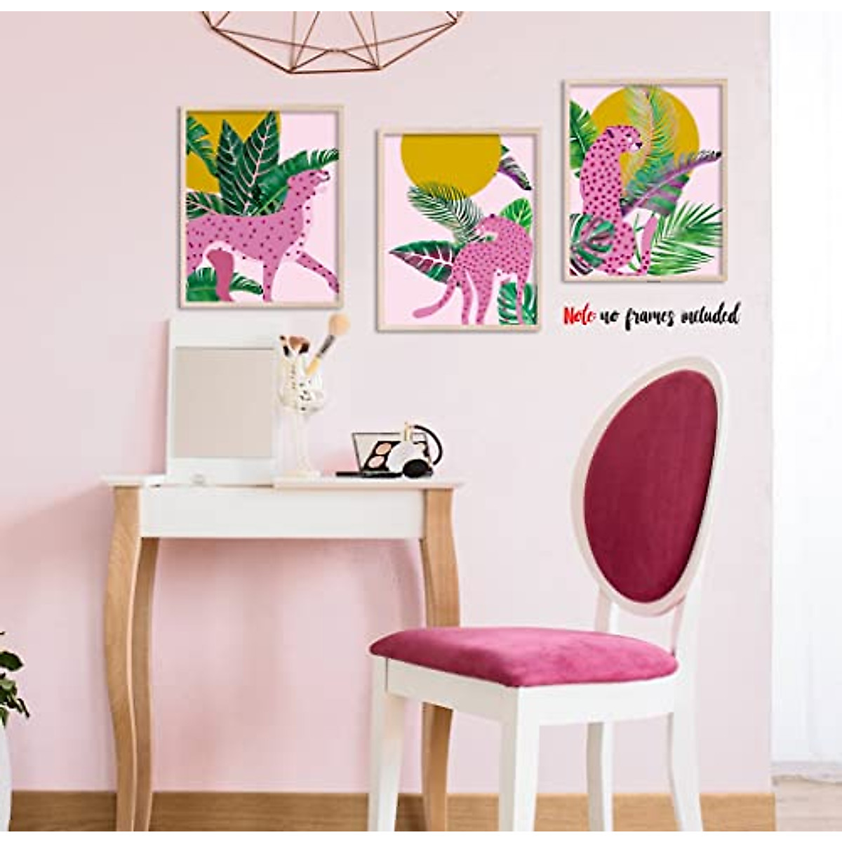 YIMEHDAN Moroccan Leopard Wall Art Print -- Jungle Animal with Tropical Leaves Canvas Print -- Abstract Pink Cheetah and Plant Artwork for Bathroom Home Decor ( Set of 6 ) -- Unframed -- 8X10 inch