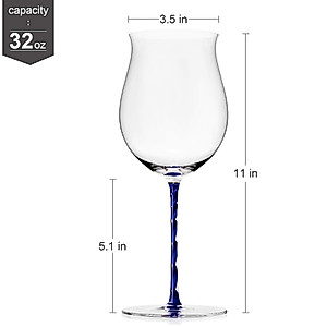 LUXU Wine Glasses(32oz) with Long Blue Stem & Clear Base,Luxury Crystal Red & White Wine Glasses Set of 2, Hand Blown,New World Designed Goblet in Premium Box,Perfect idea for Wine Lovers