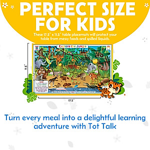 Tot Talk Mountain Animals Educational Placemat for Kids – Made in USA – Durable, Double-Sided, Learning Placemat with Mountain Wildlife & Nature Facts & Coloring– Waterproof, Wipeable, 17.5” x 11.5”