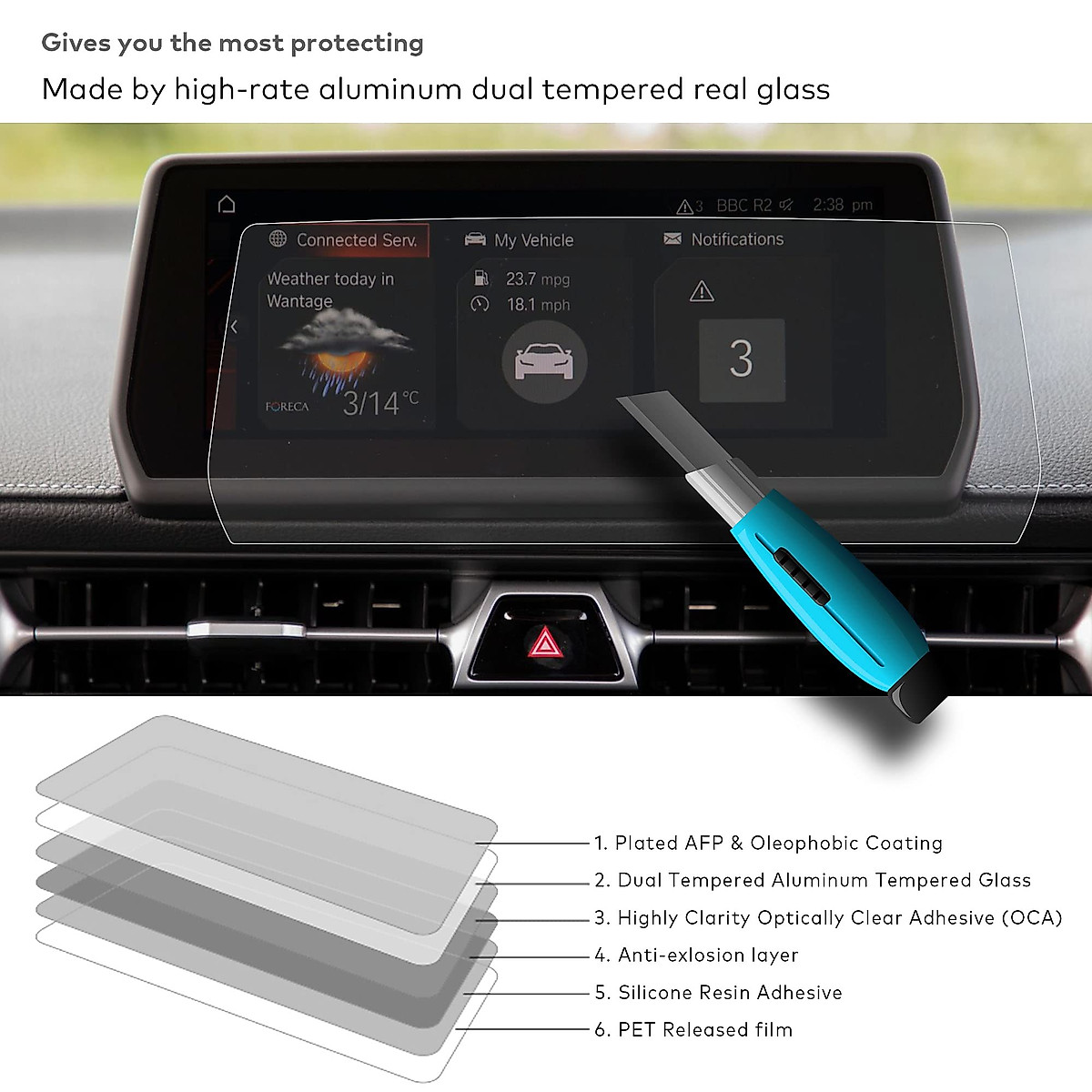 INNOSURE Tempered Glass Screen Protector for Toyota GR Supra 2020/2021/2022/2023/2024/2025 2.0 3.0 3.2 A90 A91 MK5 8.8" Touchscreen Anti Glare (Matte)