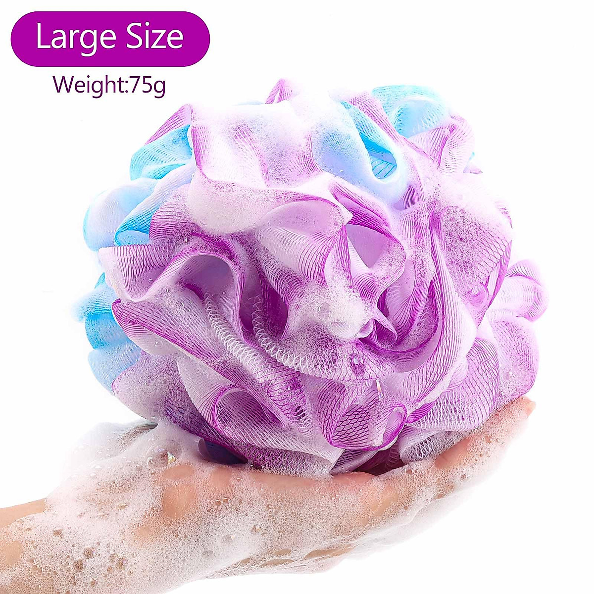 BTYMS 4 Pieces Shower Loofahs Exfoliating Sponge Body Scrubber 75g/pc Bath Puffs Shower Scrunchies Bathing Sponges for Women and Men
