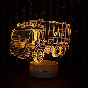 Garbage Truck Car Gift Night Lights for Kids 3D Lamp LED Desk Lamps for Boys Decor Bedroom Room USB plugs 7 Color Gradual Changing Truck Light or Birthday Xmas Party Festival Decor Children Gifts