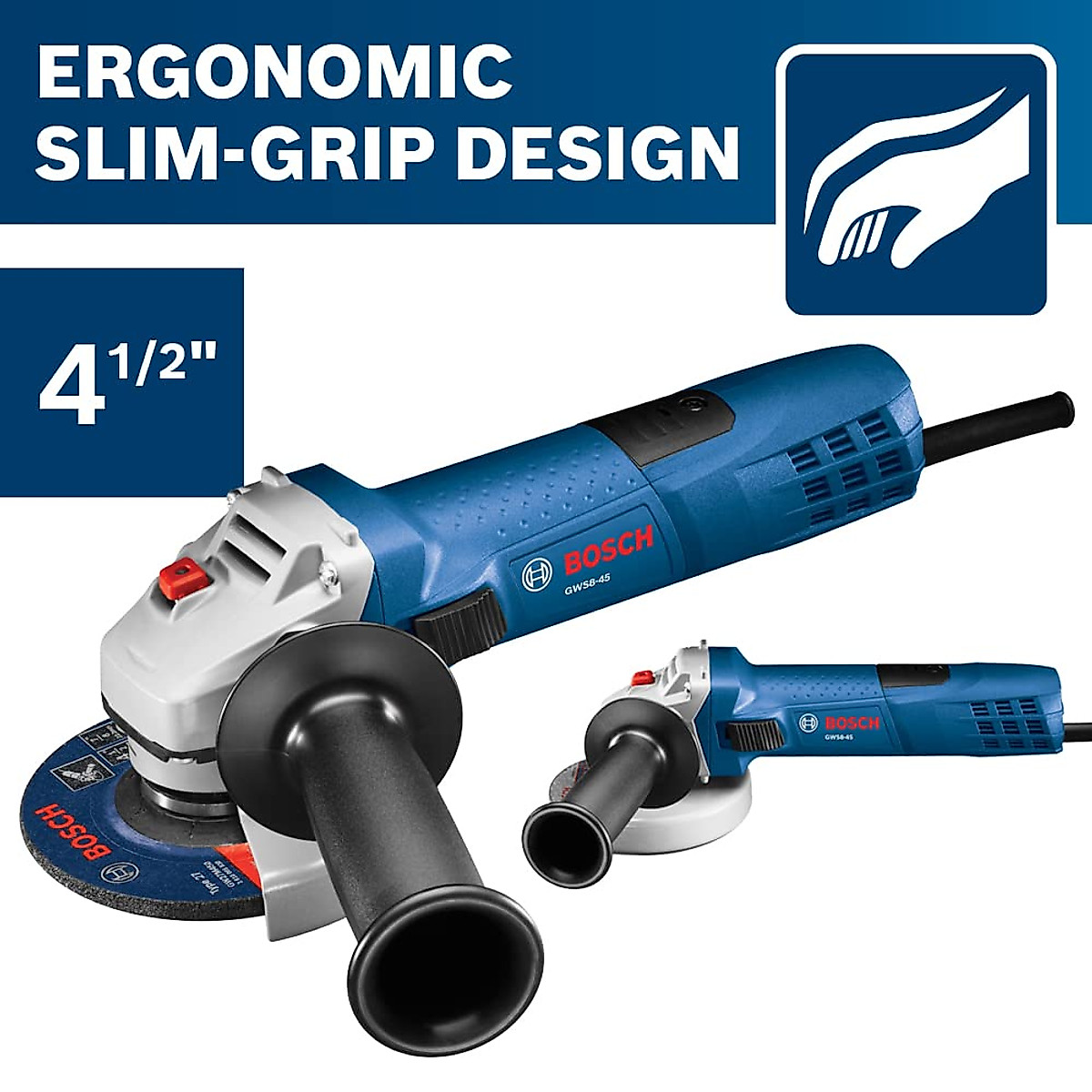 BOSCH 4-1/2 Inch Angle Grinder GWS8-45 with BOSCH DB4542S 4-1/2-Inch Turbo Rim Diamond Blade, Silver