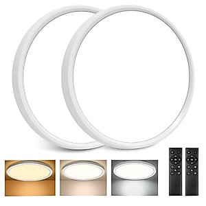 2 Pack 12 Inch Dimmable Flush Mount LED Ceiling Lights Fixtures 24Watt with 2PCS Remote Control, Color Temperatures in 3000K-6000K, Flat Round Ceiling Lamp Mount for Bedroom Kitchen Laundry Room