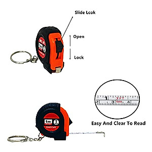 3 Pieces 1m/3ft Mini Keychain Portable Retractable Steel Tape Metric/Inch Measuring Tape Ruler Slide Lock for Body Measure, Kids Adult (3)
