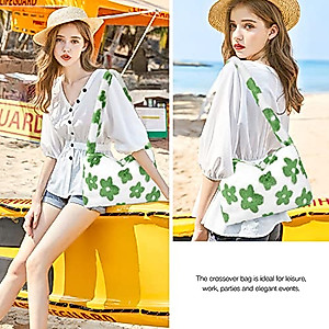 KPX Fuzzy Tote Bag Y2K Fluffy Shoulder Bag Women Furry Purse Large Cute Plush Bag Ladies Faux Fur Bag for Autumn and Winter (Green Flower)