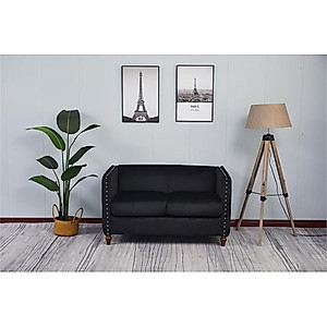 Kingway Furniture Avin Velvet Nail Head Livingroom Loveseat in Black