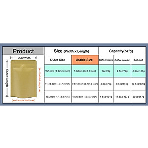 Mylar Bag Kraft Paper Foil Inner Self Standing Resealable Zipper Lock Pouch Food Stand Up Bags for Zip Packing Candy Biscuits Lock Food with Notch (50, 3.5x5.5 inch)