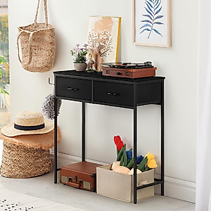Console Table with 2 Drawers, 31.5 inches Small Entryway Table with Storage, Black Narrow Modern Sofa Table with Hooks and Fabric Drawers for Living Room Foyer Bedroom Corridor Office, Industrial