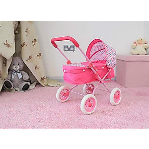 KOOKAMUNGA KIDS Baby Doll Stroller - Realistic 2 in 1 Baby Stroller for Dolls w/Detachable Bassinet – Toy Pram w/Carry Cot, Retractable Canopy & Soft Grip Handle - for Dolls up to 18" - Pink