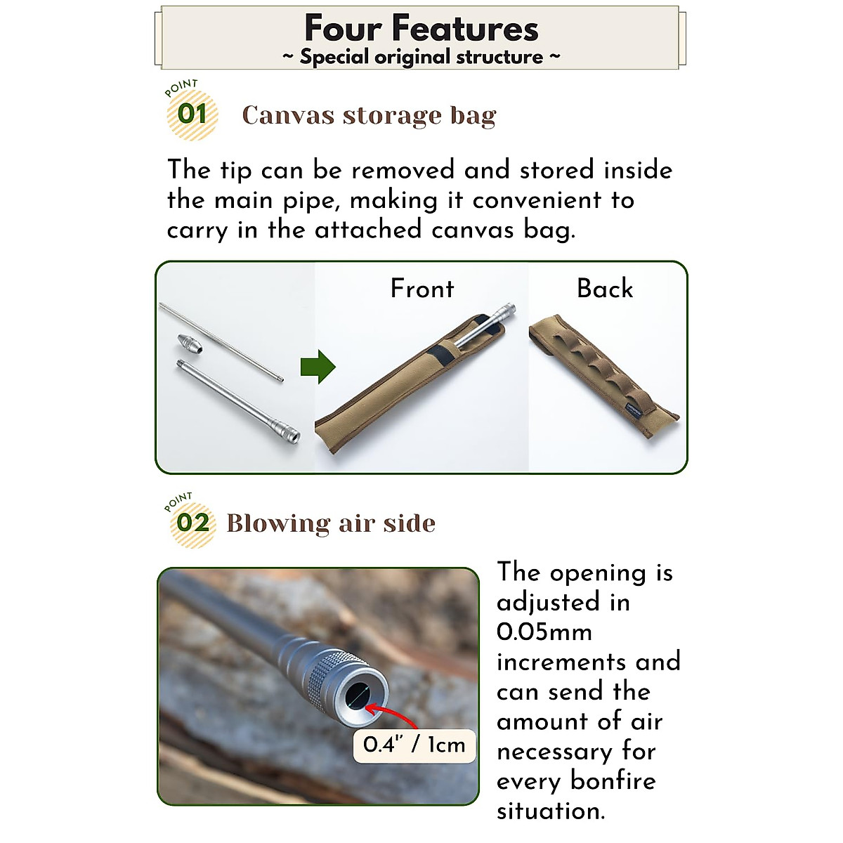 CAMPINGMOON Fire Blowing Stick Split Type Compact Fire Starter MS-43