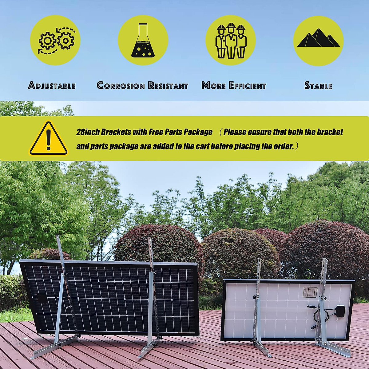 JJN 28" Adjustable Solar Panel Brackets Tilt Solar Panels Mounting Bracket 0 to 90° Adjust Panel Mount Brackets with Foldable Tilt Legs for RV Boat Any Flat Install