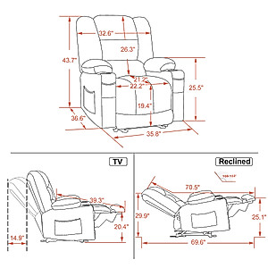 MCombo Electric Power Recliner Chair with Heat and Massage, USB Ports, Cup Holders, Powered Reclining for Living Room 6079 (Navy Blue Medium 22.2" Seat Width)