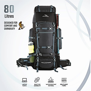 TRAWOC 80L Travel Backpack for Outdoor Sport Camp Hiking Trekking Bag Camping Rucksack HK007 (Grey)