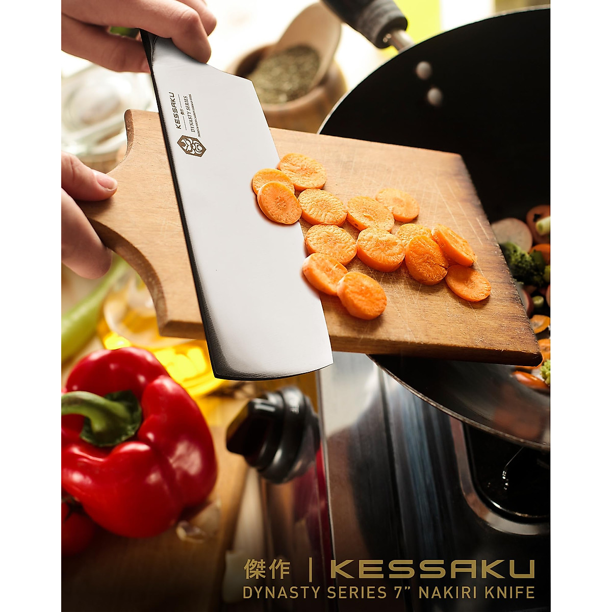 KESSAKU Nakiri Knife - 7 inch - Dynasty Series - Asian Vegetable Cleaver - Razor Sharp Kitchen Knife - Forged ThyssenKrupp German High Carbon Stainless Steel - G10 Garolite Handle with Blade Guard