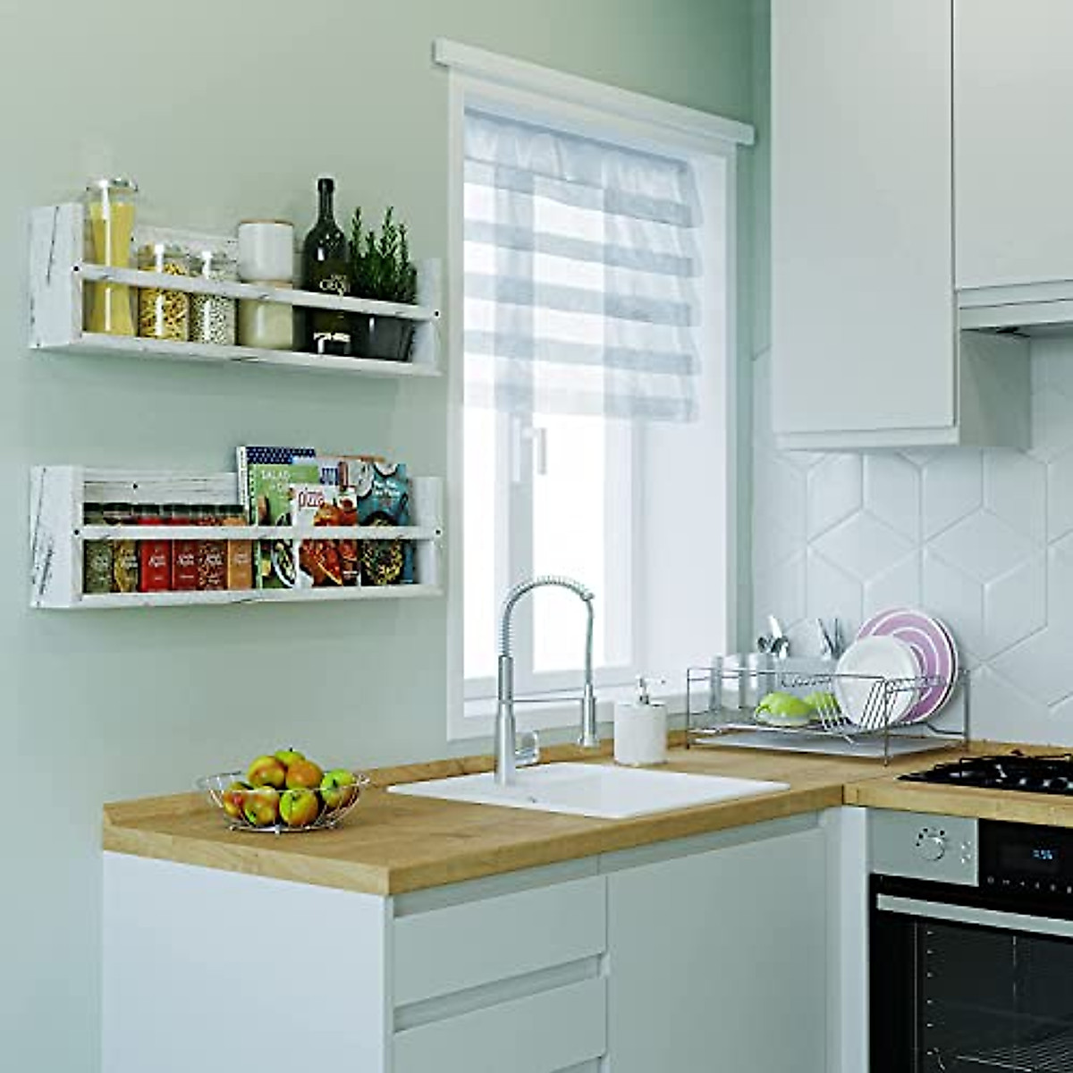 brightmaison Polynez 30" Floating Shelves for Wall Decor, Kids Bookshelf for Wall, Nursery Book Shelves, Multiuse Wall Shelf Set of 2 Wood Burnt White