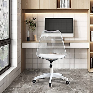 BAOPIN Home Office Desk Chair, Modern Computer Chair with Adjustable Height, Armless Acrylic Rolling Clear Chair with Wheels for Bedroom, Classroom, and Vanity Room (Clear)