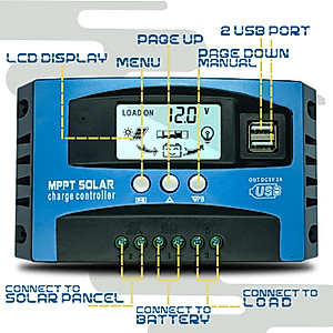 POWLSOJX 60A Solar Charge Controller 12V/24V Auto-Adapting, MPPT Technology, and Multiple Protection Features (60A)