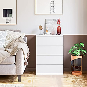 FOTOSOK 4 Drawer Dresser, Modern Storage Chest of Drawers 23.6L x 15.7W x 31.5H in, Nightstand File Cabinet with 4 Drawers for Home Office, White
