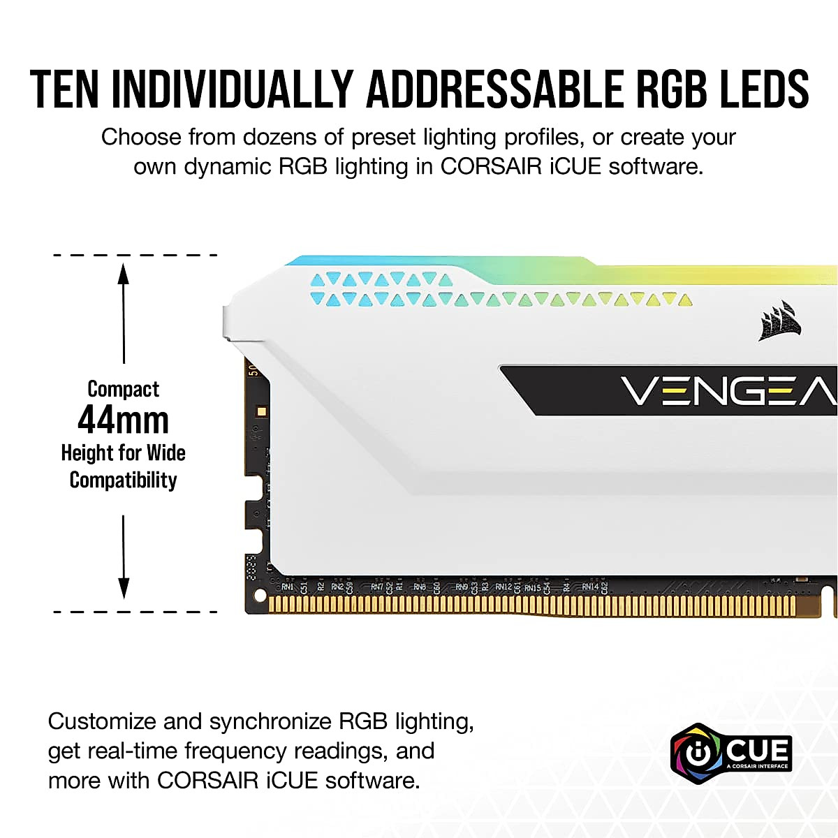 Corsair VENGEANCE RGB PRO SL DDR4 32GB (2x16GB) 3600MHz CL18 Intel XMP 2.0 AMD Ryzen iCUE Compatible Computer Memory - White (CMH32GX4M2D3600C18W)