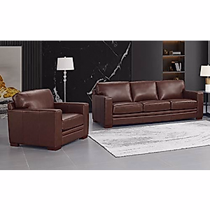 Hydeline Dillon Top Grain Leather Sofa and Chair Set, Brown