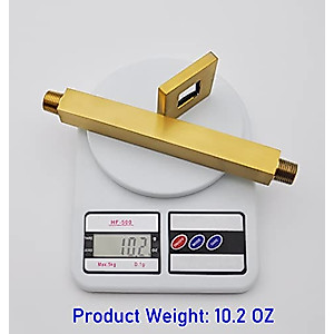 Aquaiaw Square Shower Arm and Anti-Scratch O-Ring Flange, 8 inch, Solid Brass, Both Soldered 1/2 NPT Tapered Threads, Straight Rainfall Shower Head Arm Extension, Ceiling Mount Arm (Brushed Gold)