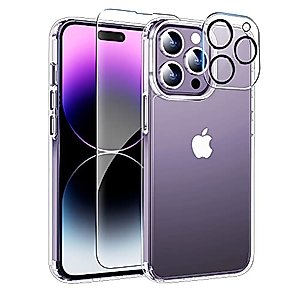 MOZOTER [2 in 1 for iPhone 14 Pro Max Case,[12 FT Shockproof] [with 1 Pcs Glass Screen Protector] [Heavy Duty] Clear Phone Case Cover 6.7-Crystal Clear