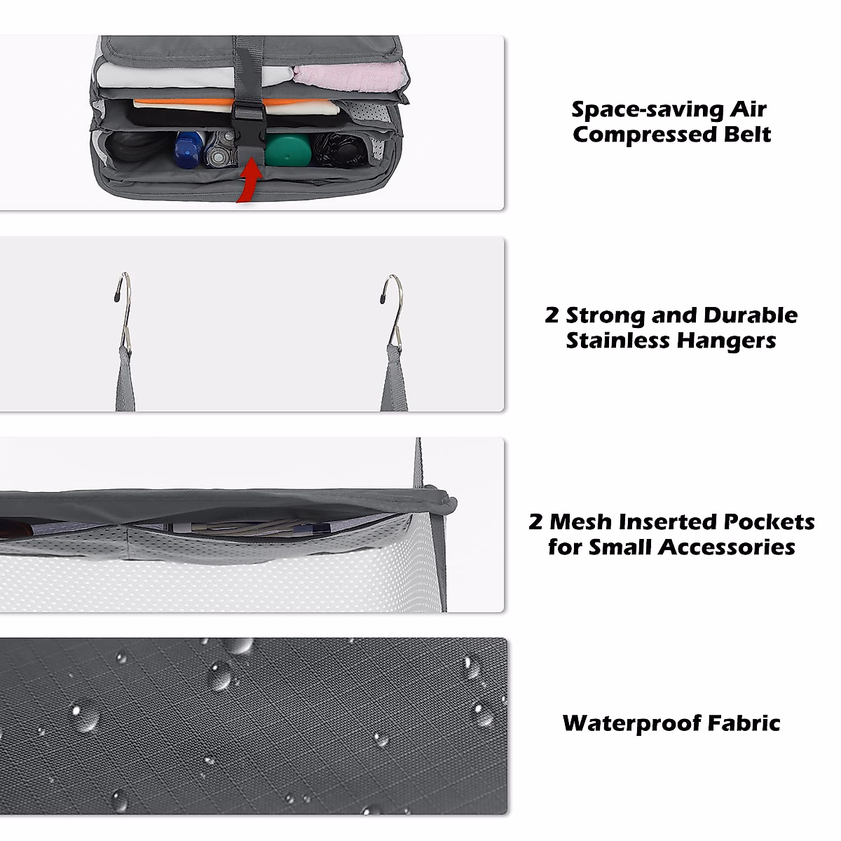 ELEZAY Hanging Packing Cubes Portable Travel Closet Collapsible Compression Clothes Organizer with Built in Shelves for Carry-on Luggage Suitcase Wardrobe Large_11.8 * 11.8 * 24 in, Grey