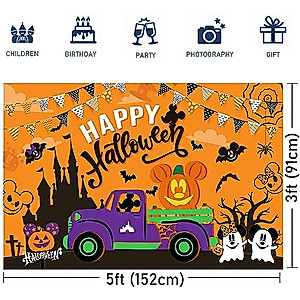 YUNKELIU Cartoon Mouse Happy Halloween Backdrop, Mouse Halloween Theme Party Decorations Happy Halloween Backdrop Banner Halloween Party Decorations for Halloween Indoor Outdoor Party Supplies