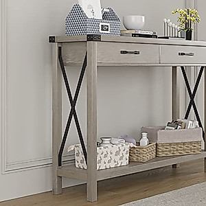 IDEALHOUSE Console Table with 2 Drawers, Farmhouse Entryway Table with Storage Shelf, Accent Wood Sofa Table for Living Room, Hallway, Foyer-Grey