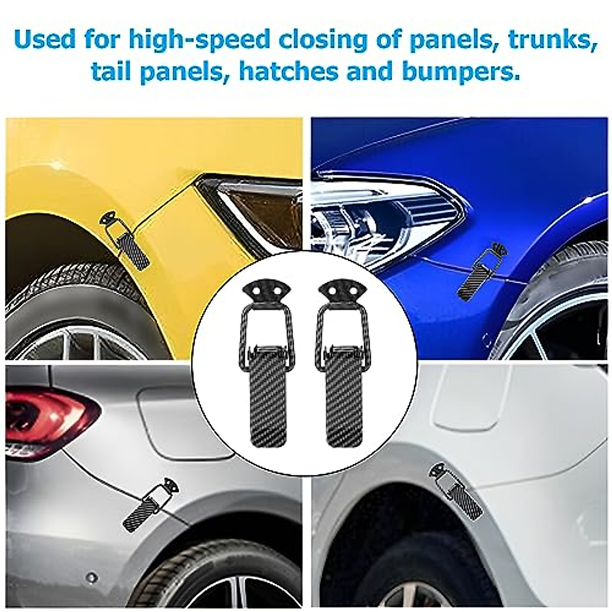 BESULEN Car Bumper Hook Lock Clips, 2 Pack Universal Toggle Clamp Quick Release Fasteners, Carbon Fiber Security Hook Lock Clips Accessories for Car Truck Bumper, Fender, Trunk, Hatch Lids (Small)
