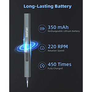 DuroFort 3.7V Precision Electric Screwdriver Set, 0.25N/220RPM Cordless Screwdriver with 34Pcs Bits, 350mAh Mini Electric Screwdriver with LED Light, Magnetize, Opening Pick, Tweezer, Magnetic Mat