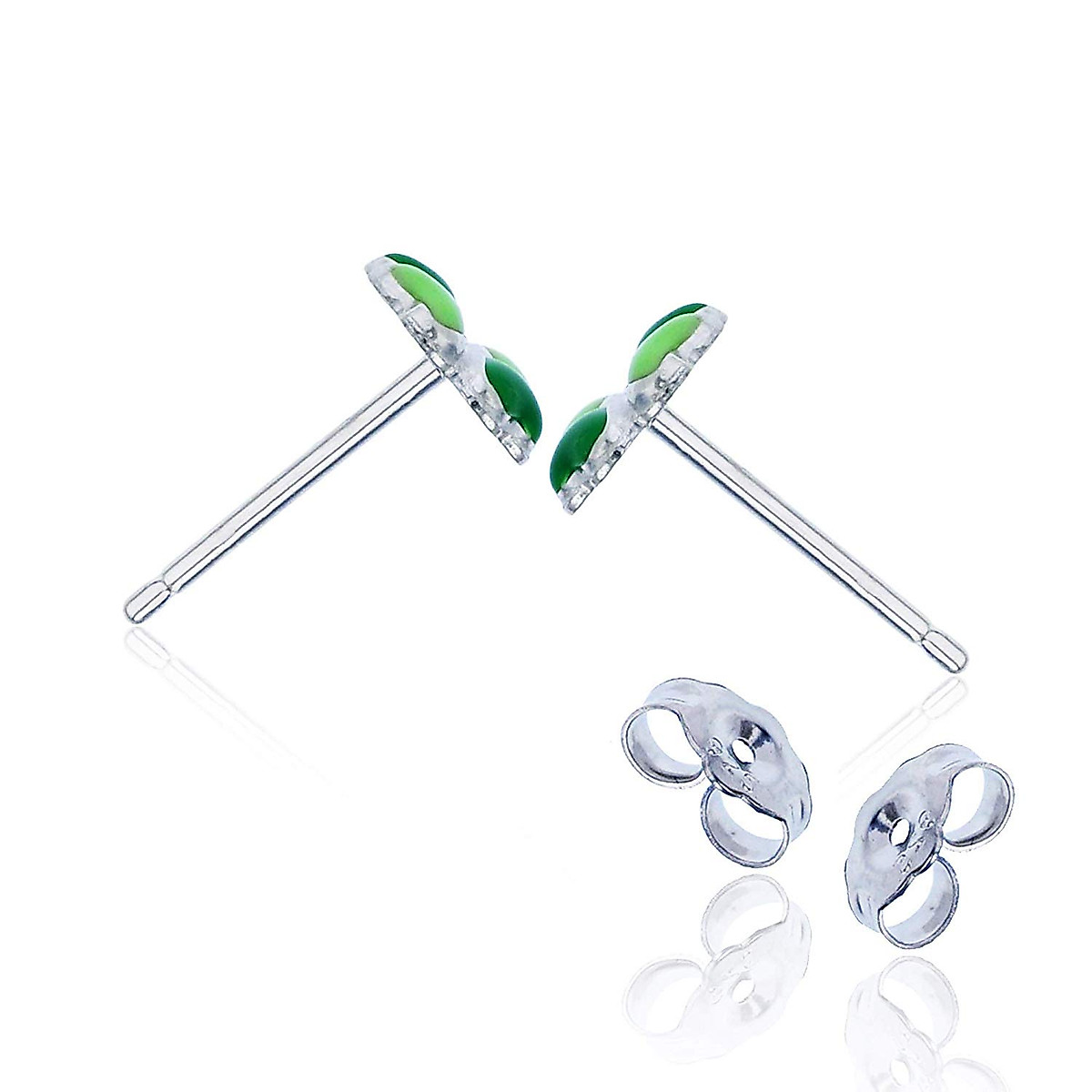 Sterling Silver Petite Green Enamel Irish Clover Stud Earrings