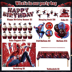 Spider Birthday Party Supplies, Spider Birthday Party Decorations Include Backdrop, Birthday Banner, Hanging Swirls, Spider Balloons, Cupcake Toppers, Tablecloth