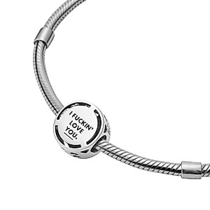Inspirational Words Symbols God Love 925 Sterling Silver Charm Bead For Pandora & Similar Charm Bracelets or Necklaces (I Fuckin' Love You)
