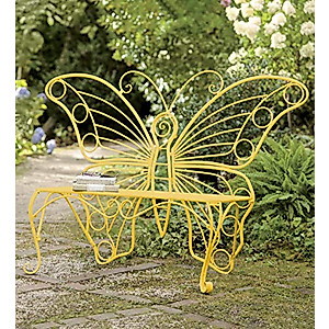 Plow & Hearth Weatherproof Butterfly Outdoor Bench | Holds Up to 300 lbs | Garden Patio Porch Park Deck | Metal | Yellow