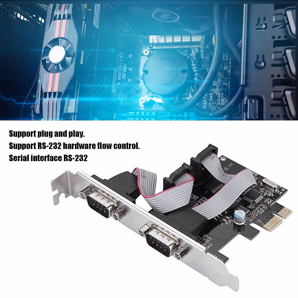 Eboxer 2 Port PCI Express RS232 Serial Adapter, PCIe to RS232 Serial Port Host Controller Expansion Card for Laptop PC, 2.5Gb/s Full Duplex Channel, Plug and Play