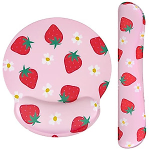 Seorsok Cute Mouse Pad Wrist Support, Ergonomic Mouse Pad with Non-Slip Base for Office Gaming Working Computers,Easy Typing & Pain Relief Mouse Mat,Pink Strawberry