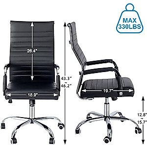 LUCKWIND Office Executive Desk Chair Ribbed - Ergonomic High Back Leather Conference Task Chairs Modern Height Adjustable Tilt Rokcer Reception Swivel Arm Chair Mute, Black