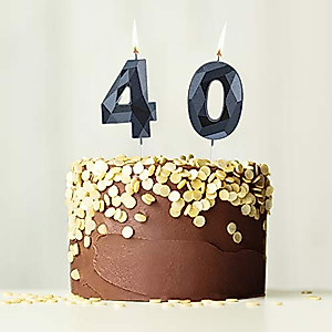 40th Birthday Candles, Number 40 Candles Happy Birthday Cake Topper 3D Diamond Shape Numeral Sparkler Candles for Men Women Birthday Party Wedding Decoration Theme Party (Black)