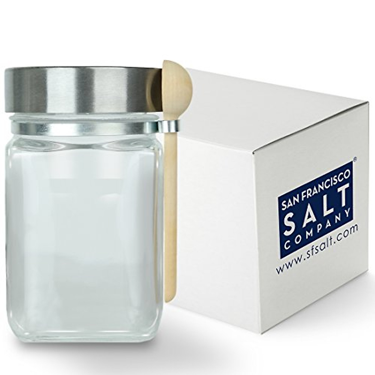 San Francisco Salt Company 8 oz. Glass Jar with Spoon (Chrome Finish Screw-Top Lid)