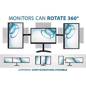Mount-It! Triple Monitor Stand | 3 Monitor Stand Fits 19 20 21 22 23 24 Inch Computer Screens | Free Standing Base | Three Heavy Duty Full Motion Adjustable Arms | VESA Compatible