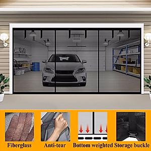Magnetic Garage Door Screen 18x9FT Hands Free Screen Curtains, Pets Friendly, Retractable Fiberglass Doors Cover Closure for Garage Patio sunroom Balcony Porch Gazebo Backyard Greenhouse RV (Black)