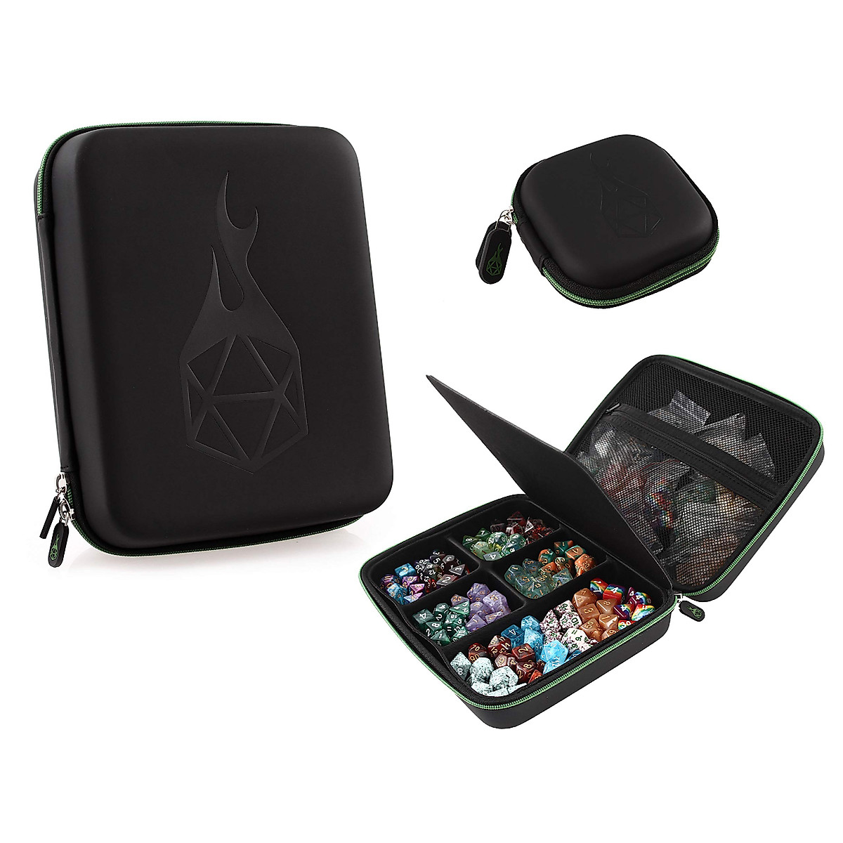 Forged Dice Co. Dice Box and Dice Tray with Removable Dice Holder - Storage Box Holds up to 300 Metal or Plastic Polyhedral Dice - Compatible with DND and Dungeons & Dragons Game Dice - Green