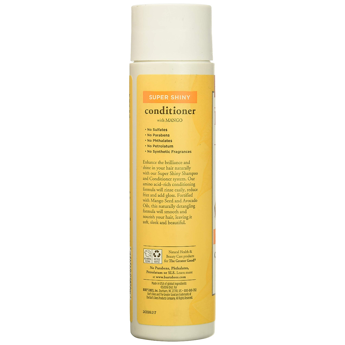 Burt's Bees Super Shiny Mango Conditioner, Sulfate-Free Conditioner - 10 Ounce Bottle
