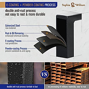 Sophia & William Patio Dining Set, 7 Piece Metal Outdoor Expandable Dining Table Set Bistro Furniture Set - 1 Rectangle Expanding Dining Table and 6 Backyard Garden Outdoor Chairs, Black