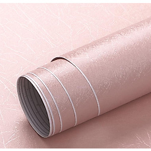 GloryTik 17.7"X78.7" Pink Wallpaper Peel and Stick Silk Textured Wallpaper Pink Contact Paper Self Adhesive Removable Wallpaper Thicken Wallpaper for Bedroom Walls Cabinet Decoration Vinyl Rolls