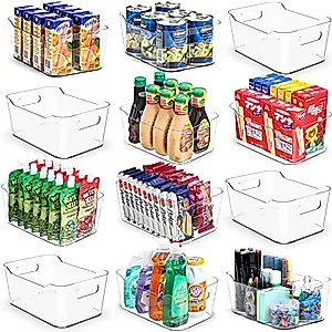 [ 12 Pack ] Multi-Use Clear Bins for Organizing - Fridge, Refrigerator Organizer Bins - Pantry Organization and Storage - Plastic Containers for Home, Kitchen, Freezer, SOHO Collection, Canbinet, RV